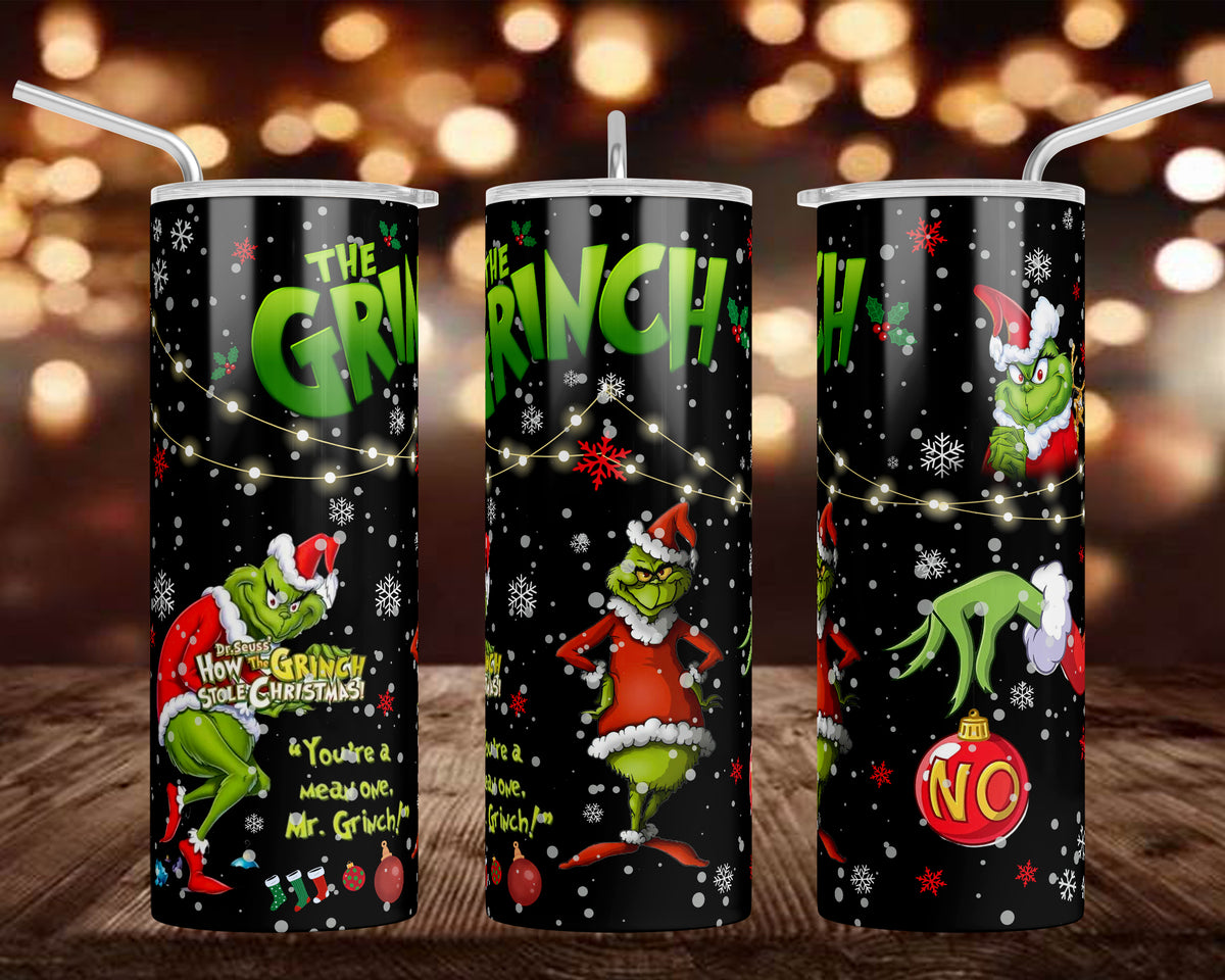 Black Sparkle Grinch Christmas Tumbler – Mystery Decals & Apparel
